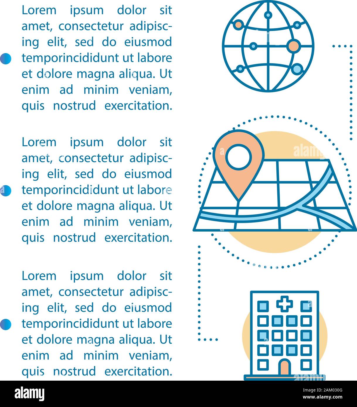 Locations article page vector template. Pediatric clinic on map ...