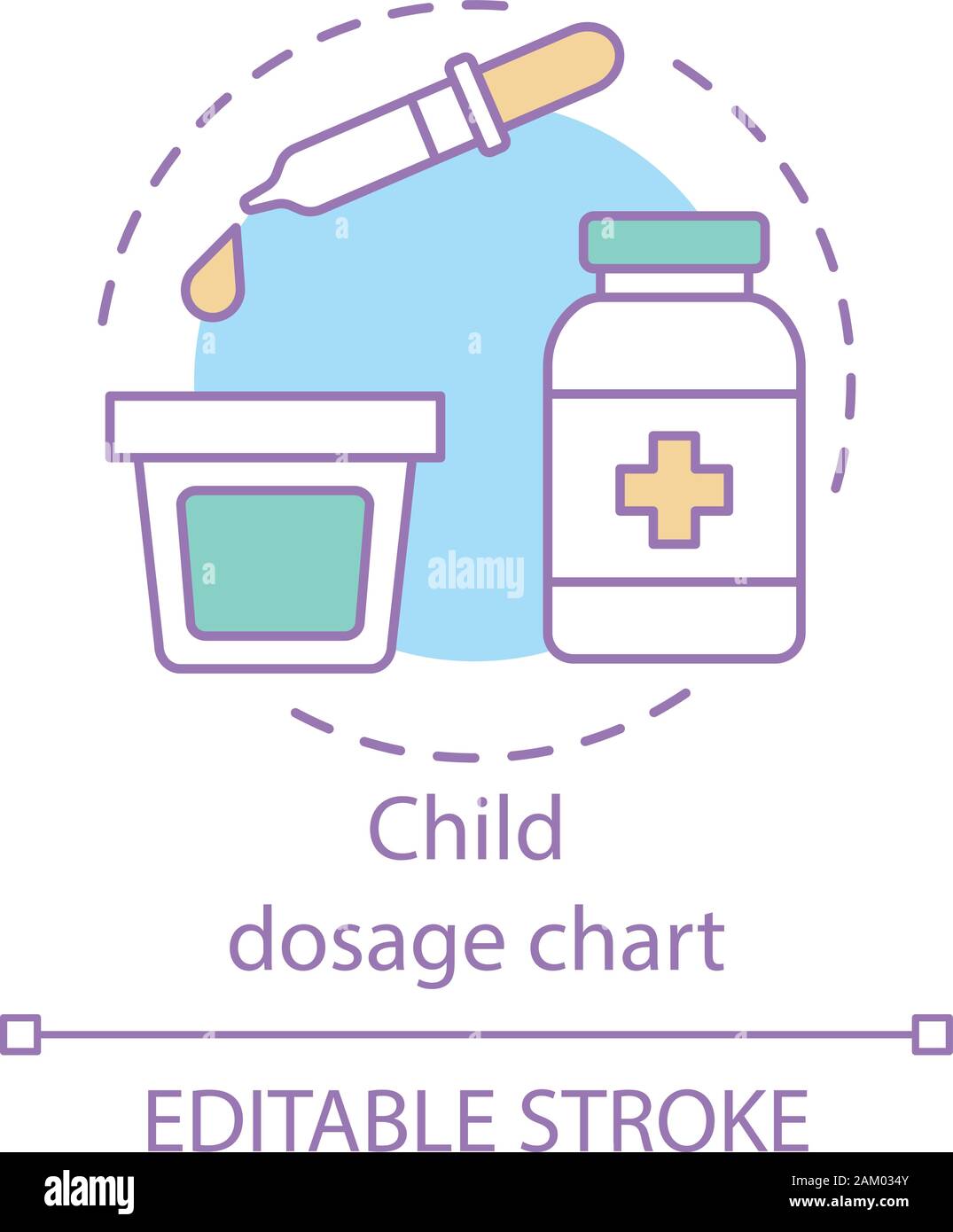 Child dosage chart concept icon. Dosing medicines for children. Dosage ...