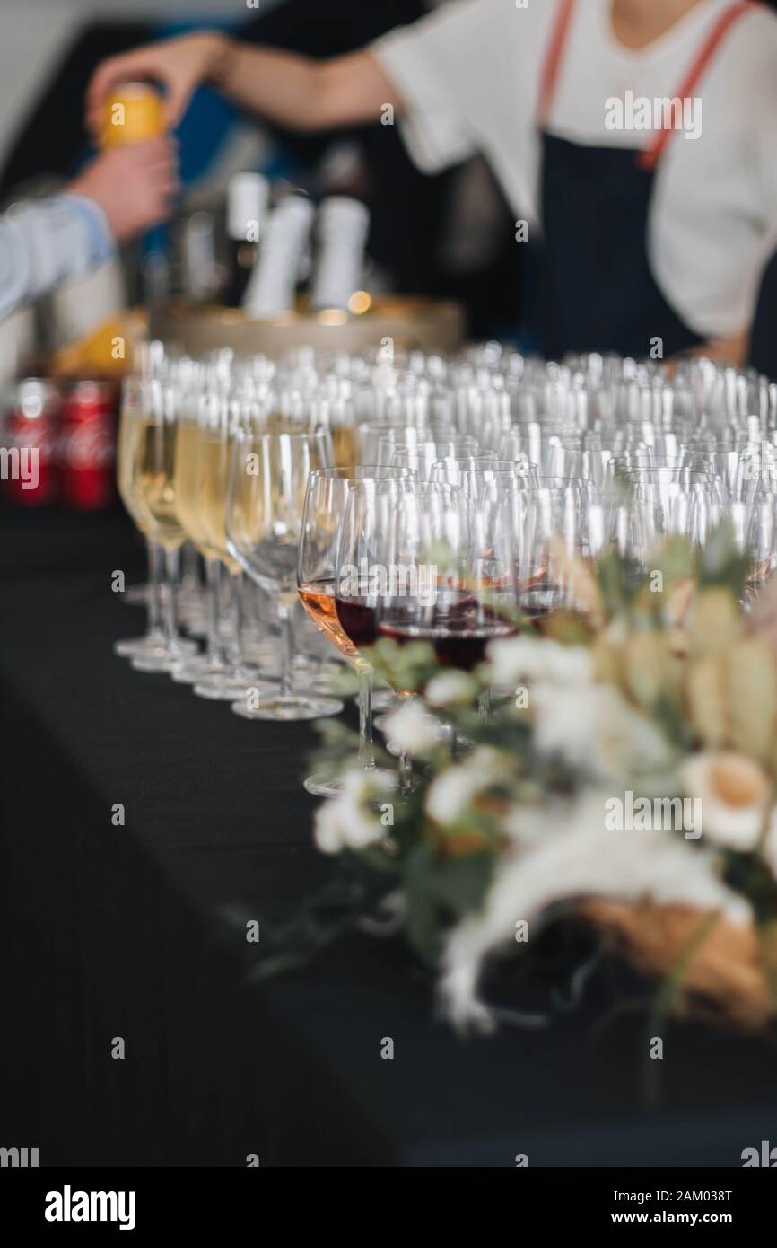 Bartender serving wine, beer and alcoholic beverages at event function ...