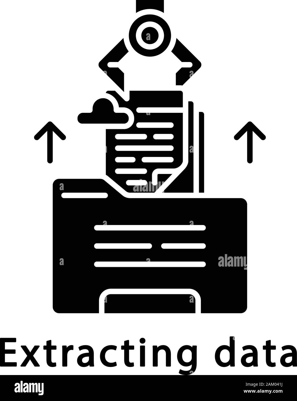 Extracting Data Glyph Icon Robot Retrieving Electronic File From Folder Rpa Using Cloud