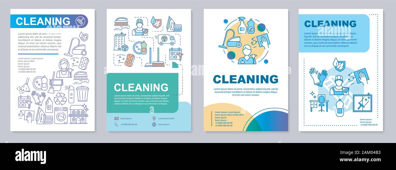 Cleaning brochure template layout. Sweeping, wiping cleanup methods ...