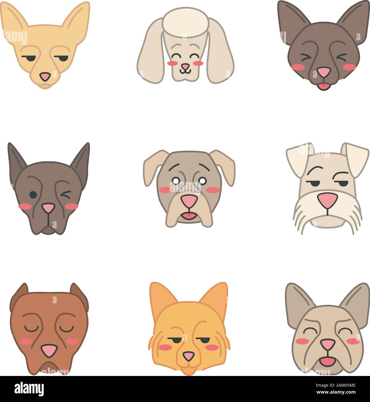Dogs cute kawaii vector characters. Animals with smiling muzzles ...