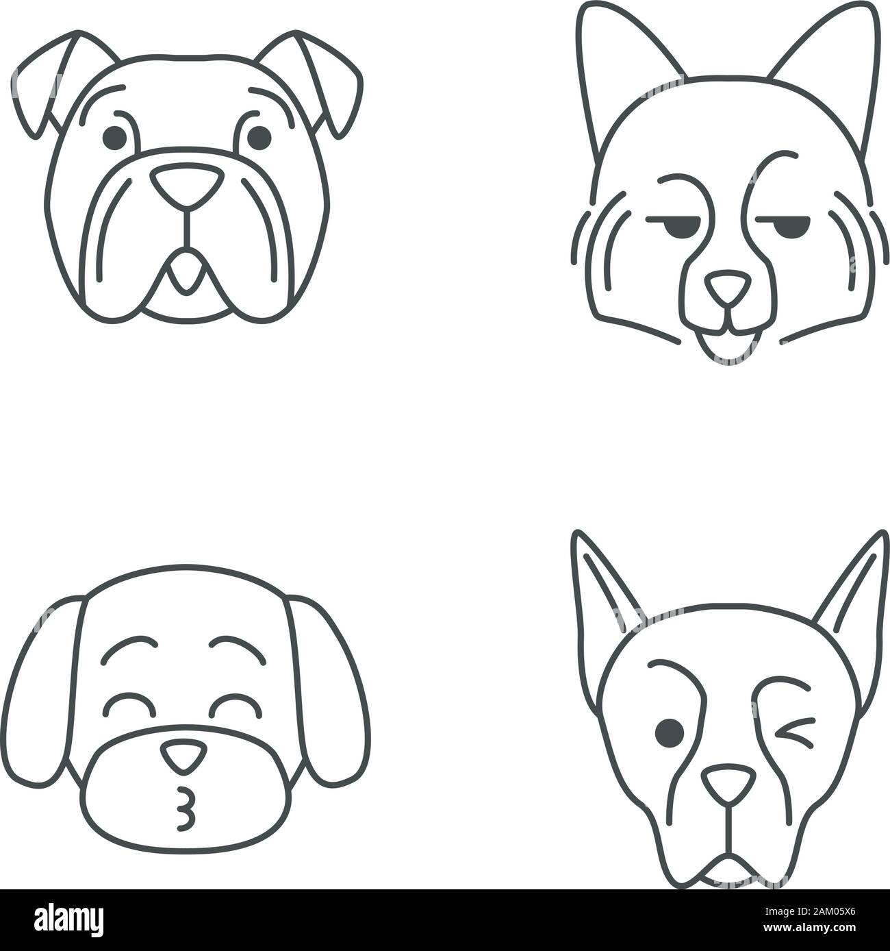 Dogs cute kawaii linear characters. Thin line icon set. Kissing Maltese ...