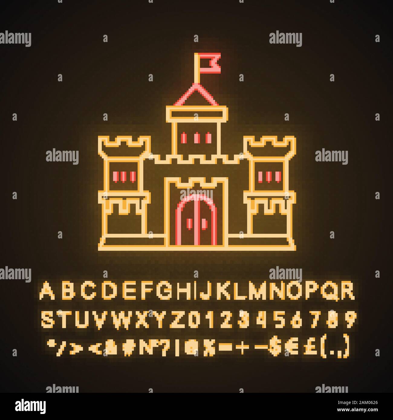 Medieval castle neon light icon. Fortified lord residence. Strong ...