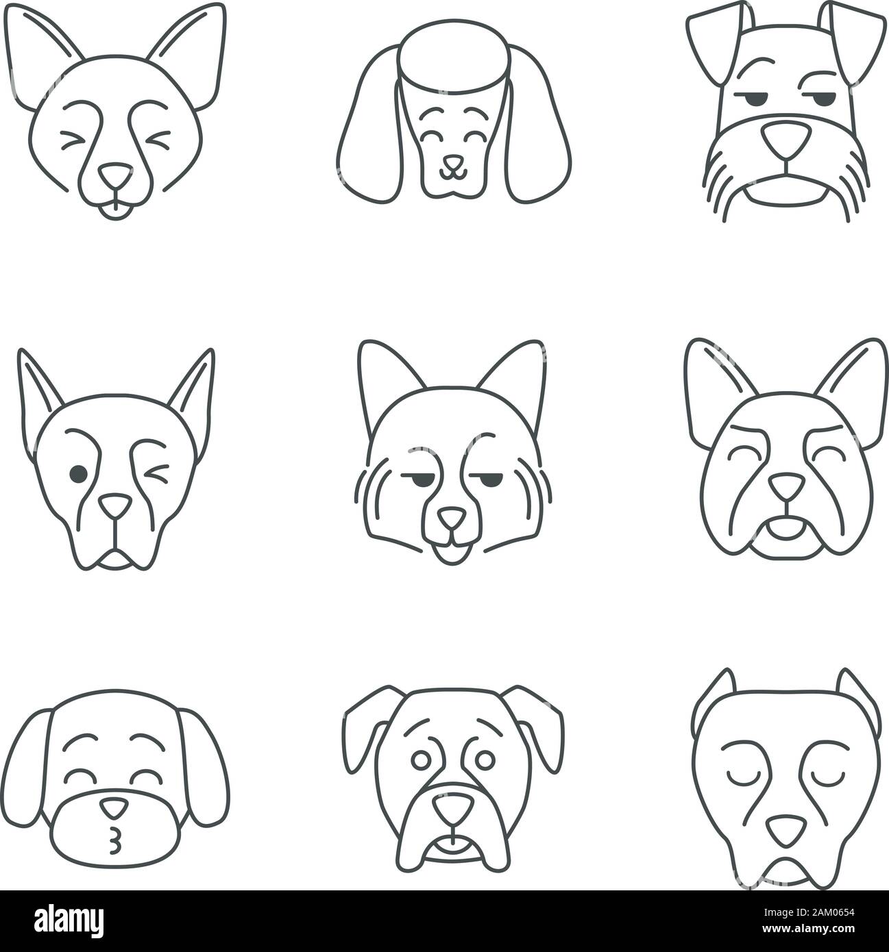 Dogs cute kawaii linear characters. Thin line icon set. Laughing Border ...