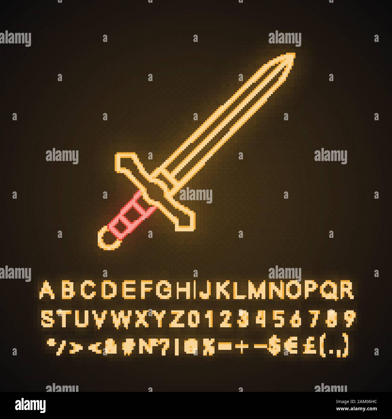 Metal dagger knight sword neon light icon. Weapon for medieval warrior ...