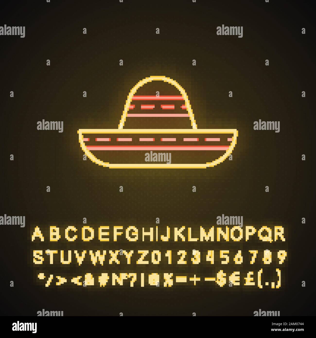 Sombrero neon light icon. Traditional mexican hat. Wide brim headgear ...