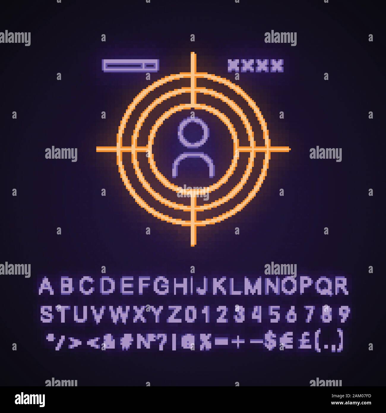 First-person shooter neon light icon. Esports. Shooter video game. FPS ...