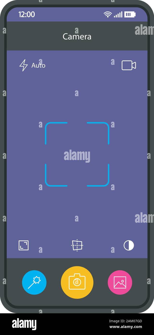 Smartphone camera interface vector template. Mobile app page purple ... Smartphone camera interface vector template. Mobile app page purple ...