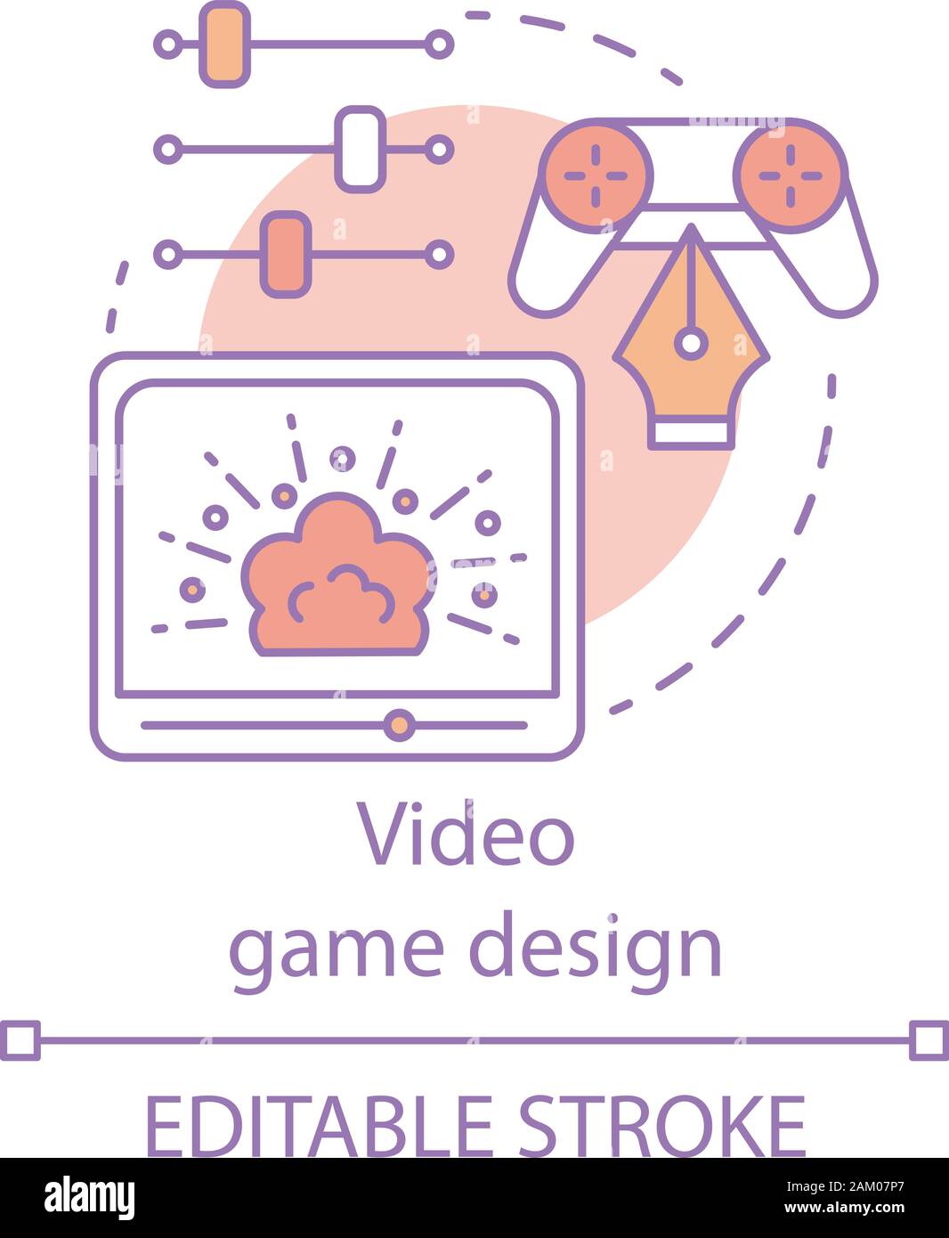 Video game design concept icon. Gamepad screen, controller, sliders ...
