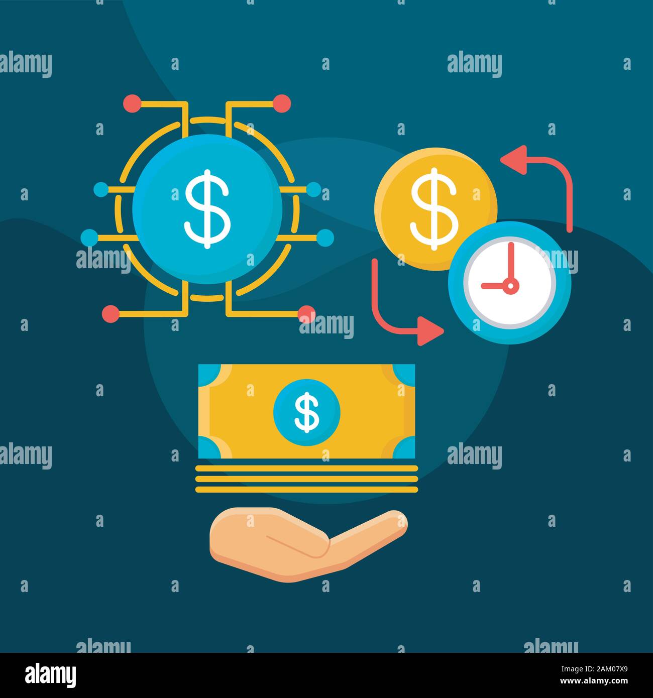 Cash management flat concept vector icon. Investment idea cartoon color ...