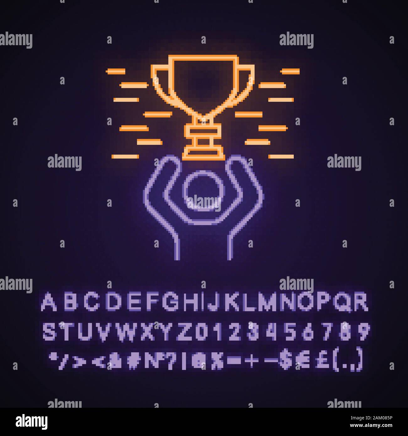 Tournament winning neon light icon. Esports competition. Gamer with ...