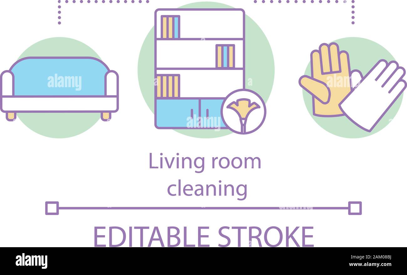 Living room cleaning concept icon. Home cleanup idea thin line ...
