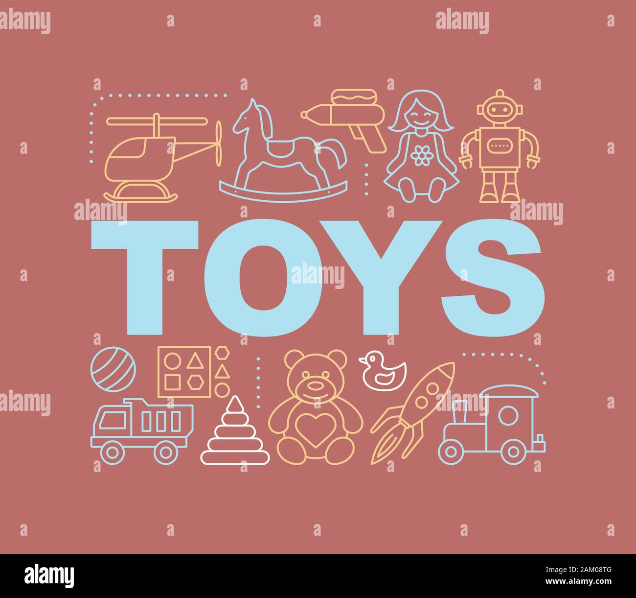 Kids toys word concepts banner. Childhood. Children's entertainment ...