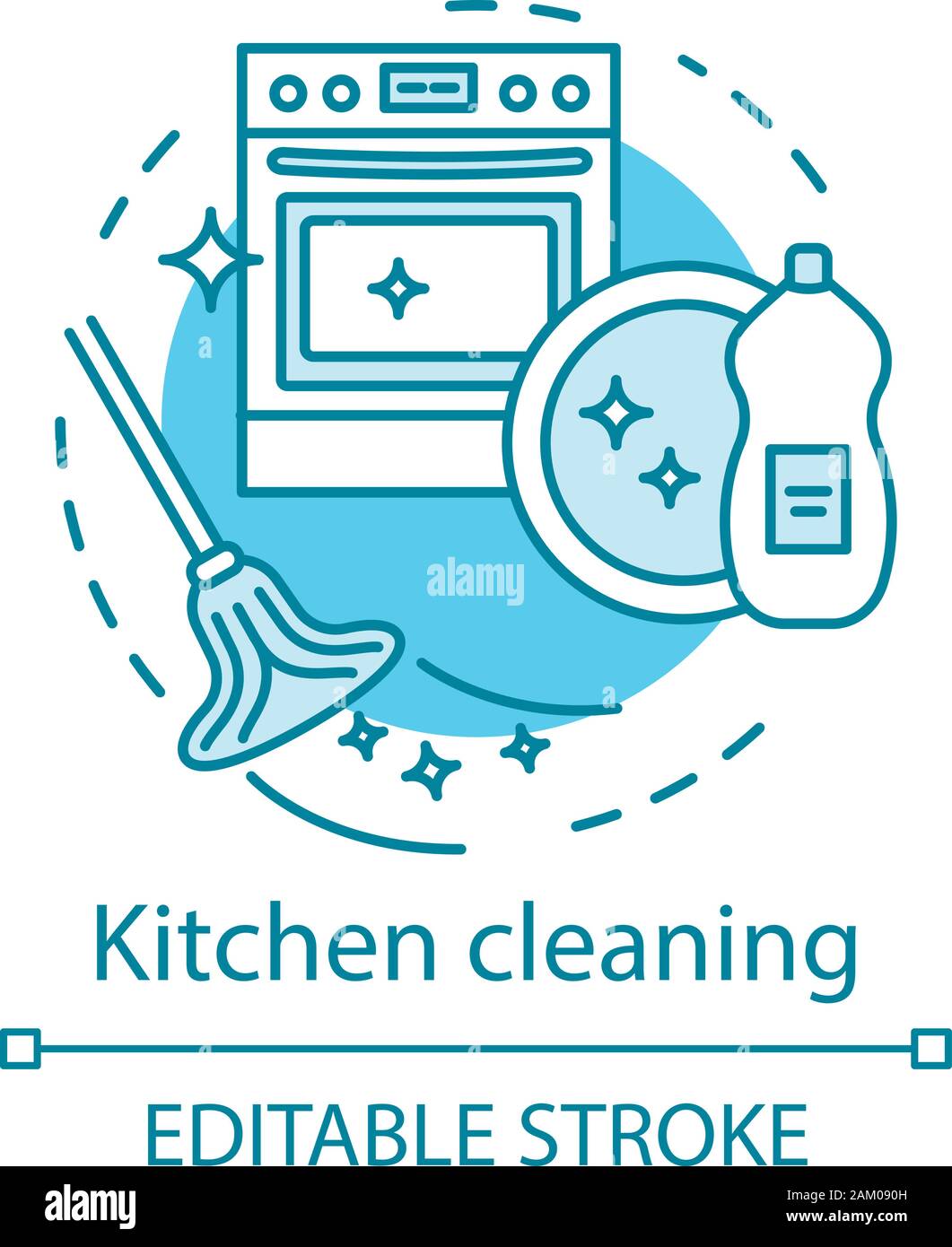 Kitchen cleaning concept icon. Home cleanup idea thin line illustration ...
