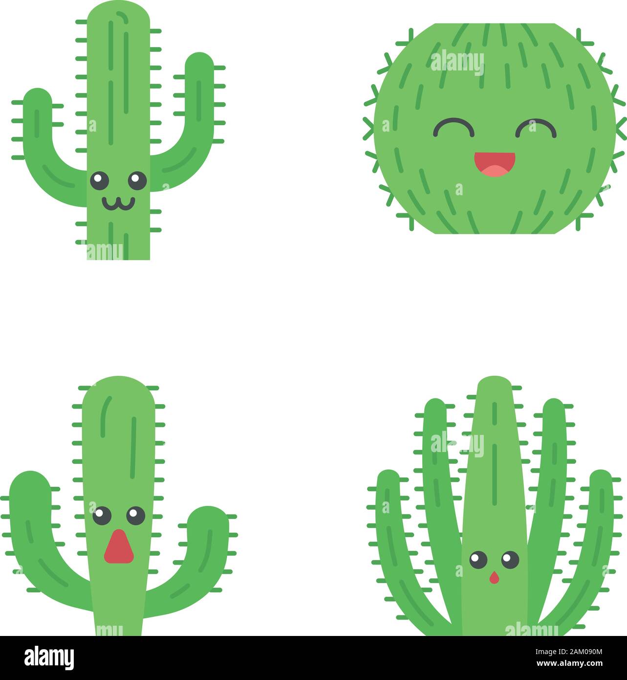 Cactuses flat design long shadow color icons set. Plants with smiling ...