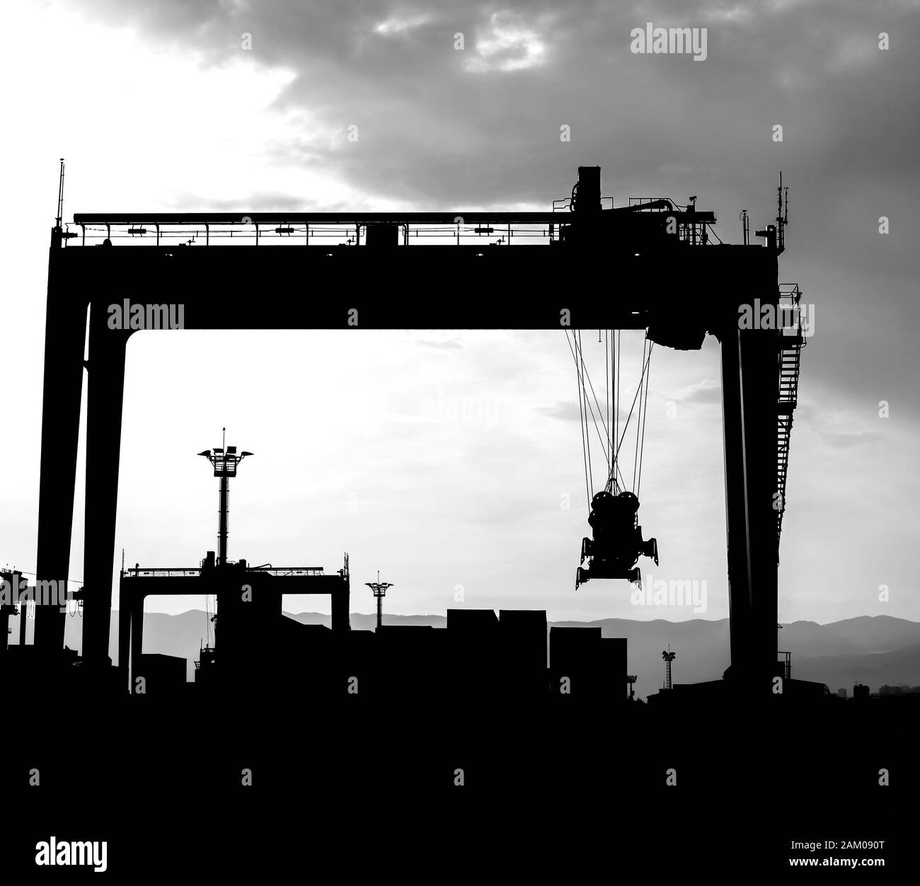 Ship cargo loading dock silhouette Stock Photo - Alamy