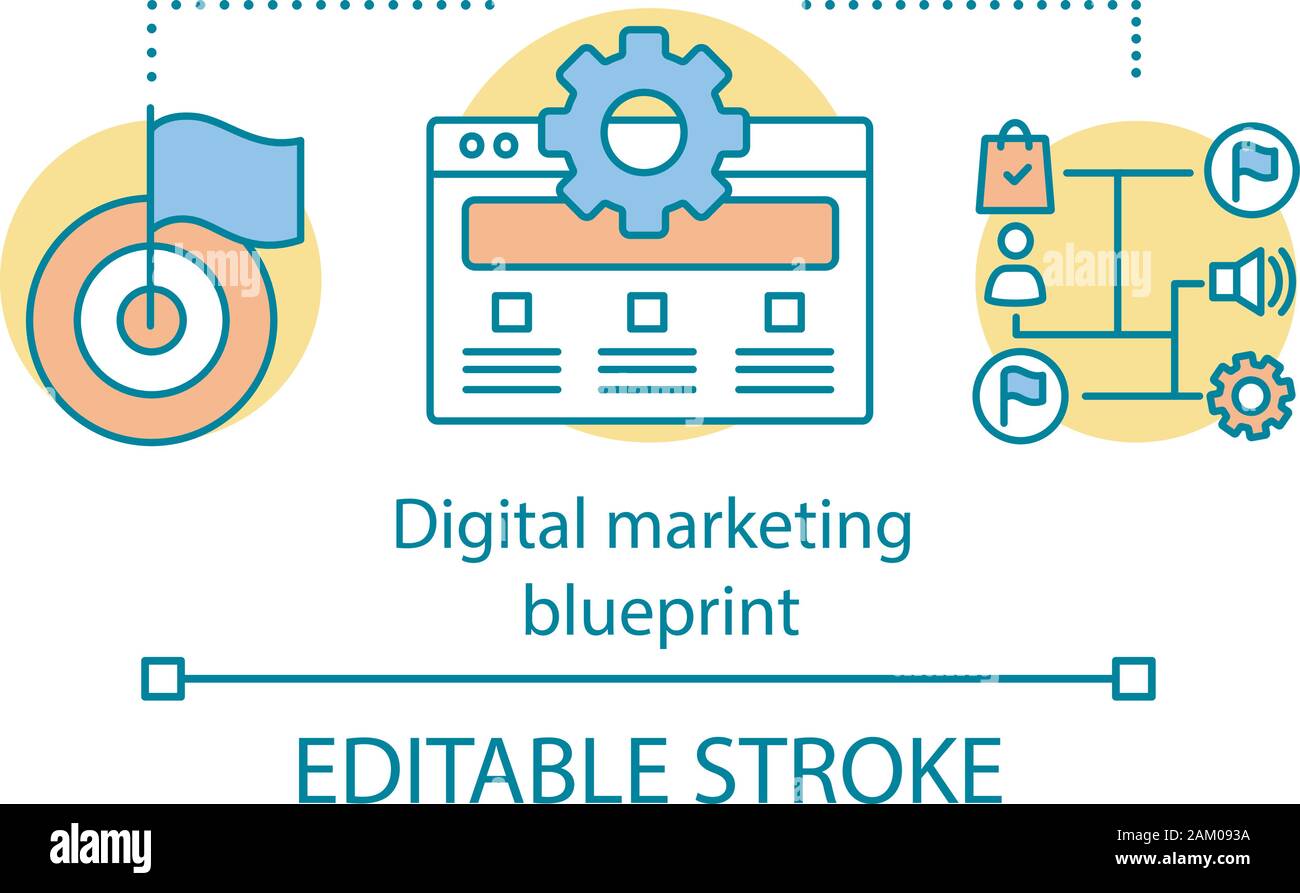 Digital marketing blueprint concept icon. SEO strategy idea thin line ...