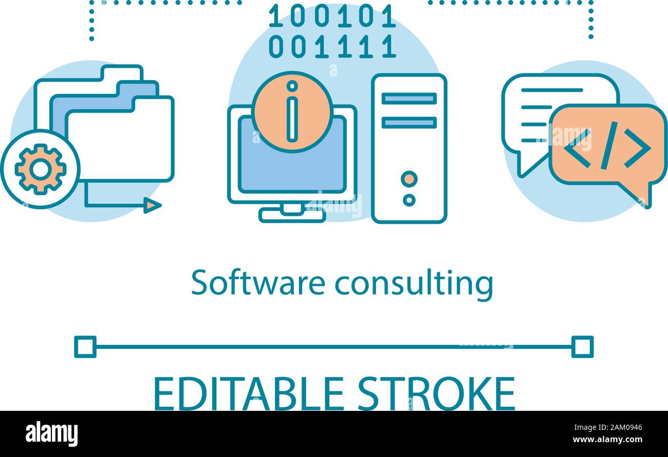 Software consulting concept icon. Website maintenance idea thin line illustration. Tech support ...