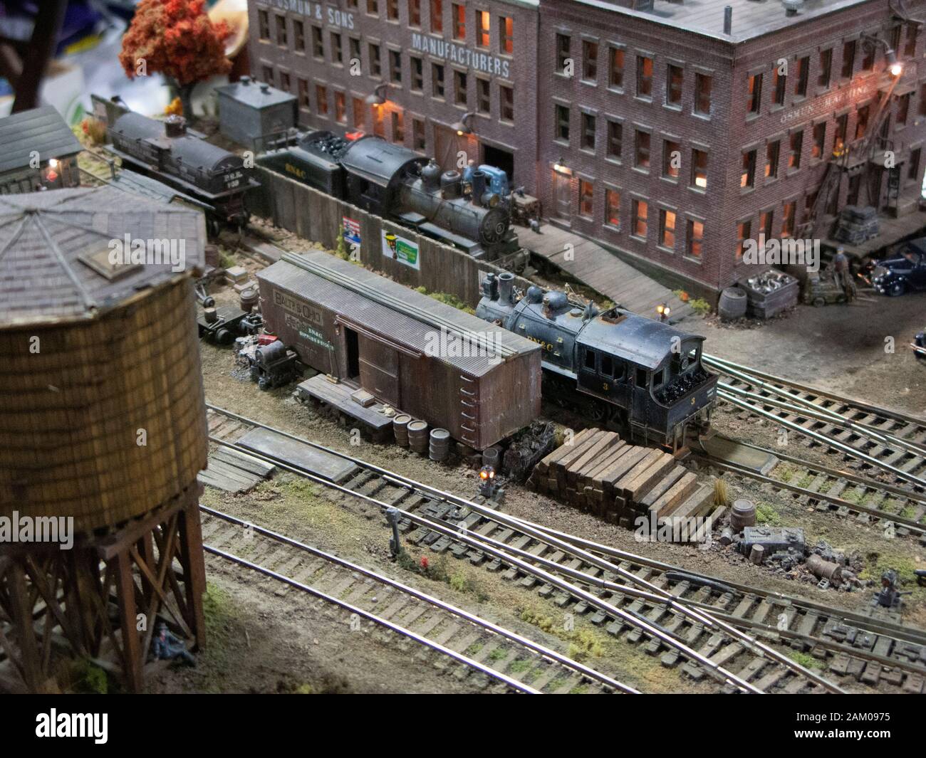 Urban setting themed model railroad layout in HO gauge Stock Photo - Alamy