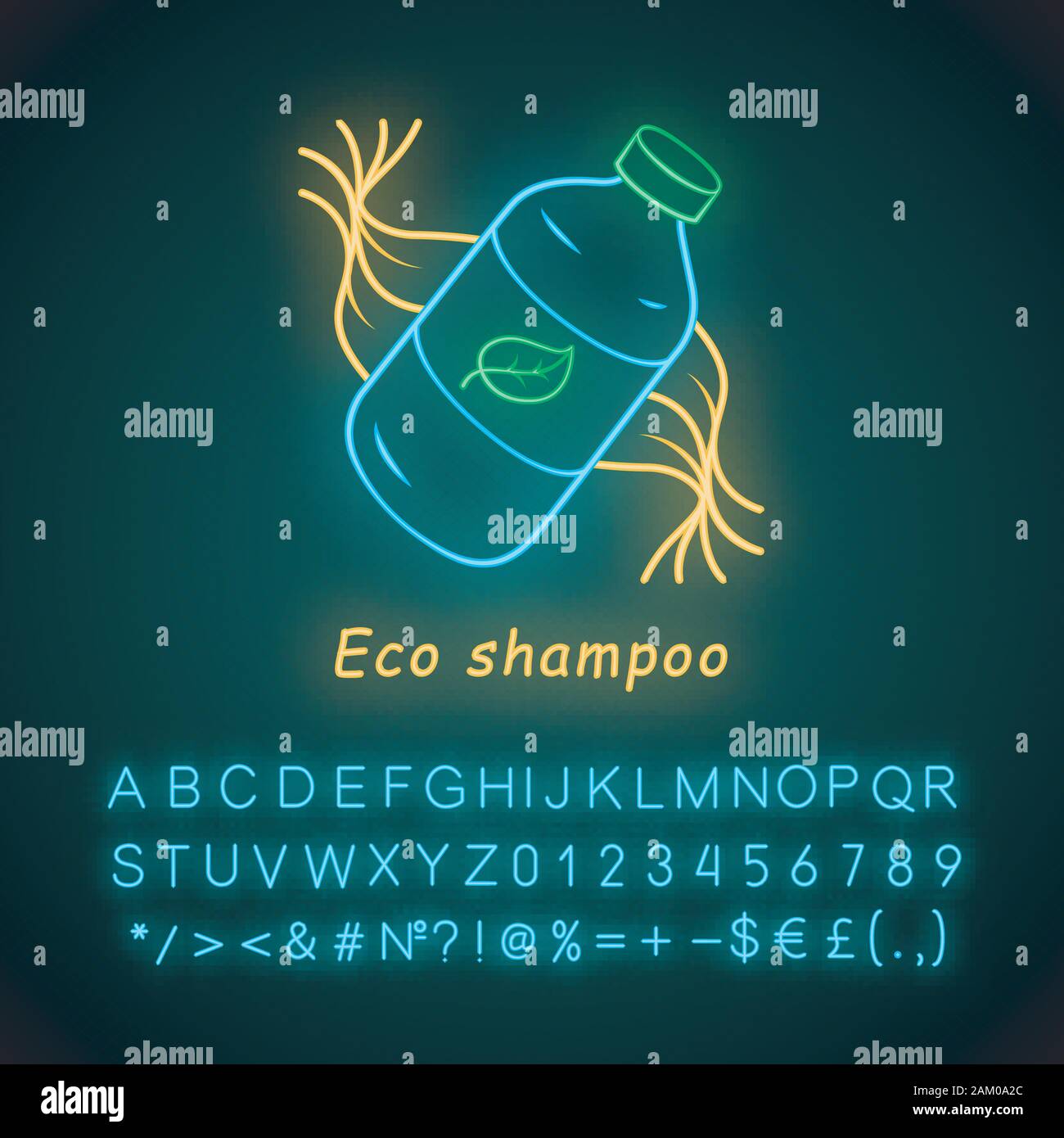 Eco shampoo neon light icon. Organic cosmetics. Eco friendly, chemicals ...