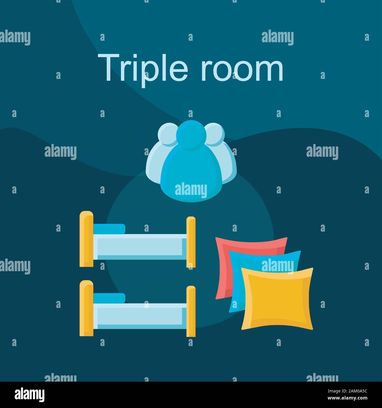 Triple room flat concept vector icon. Three guests accommodation idea ...