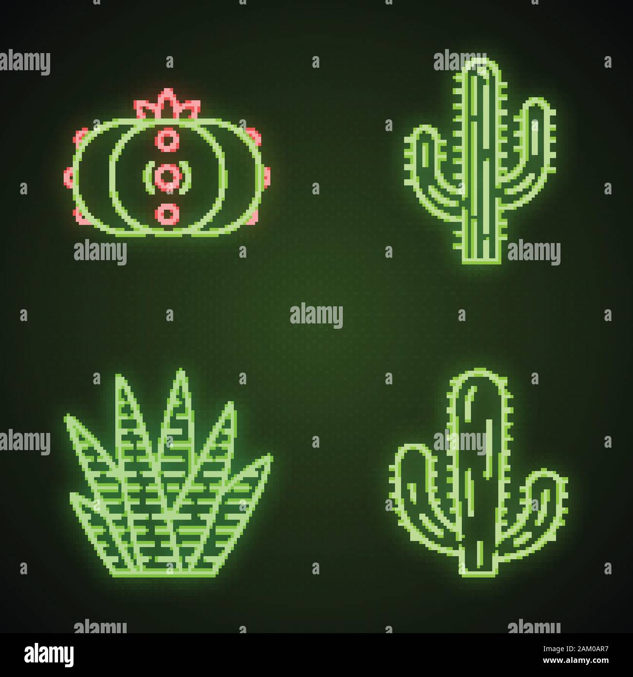 Wild cactuses neon light icons set. Succulents. Cacti collection ...