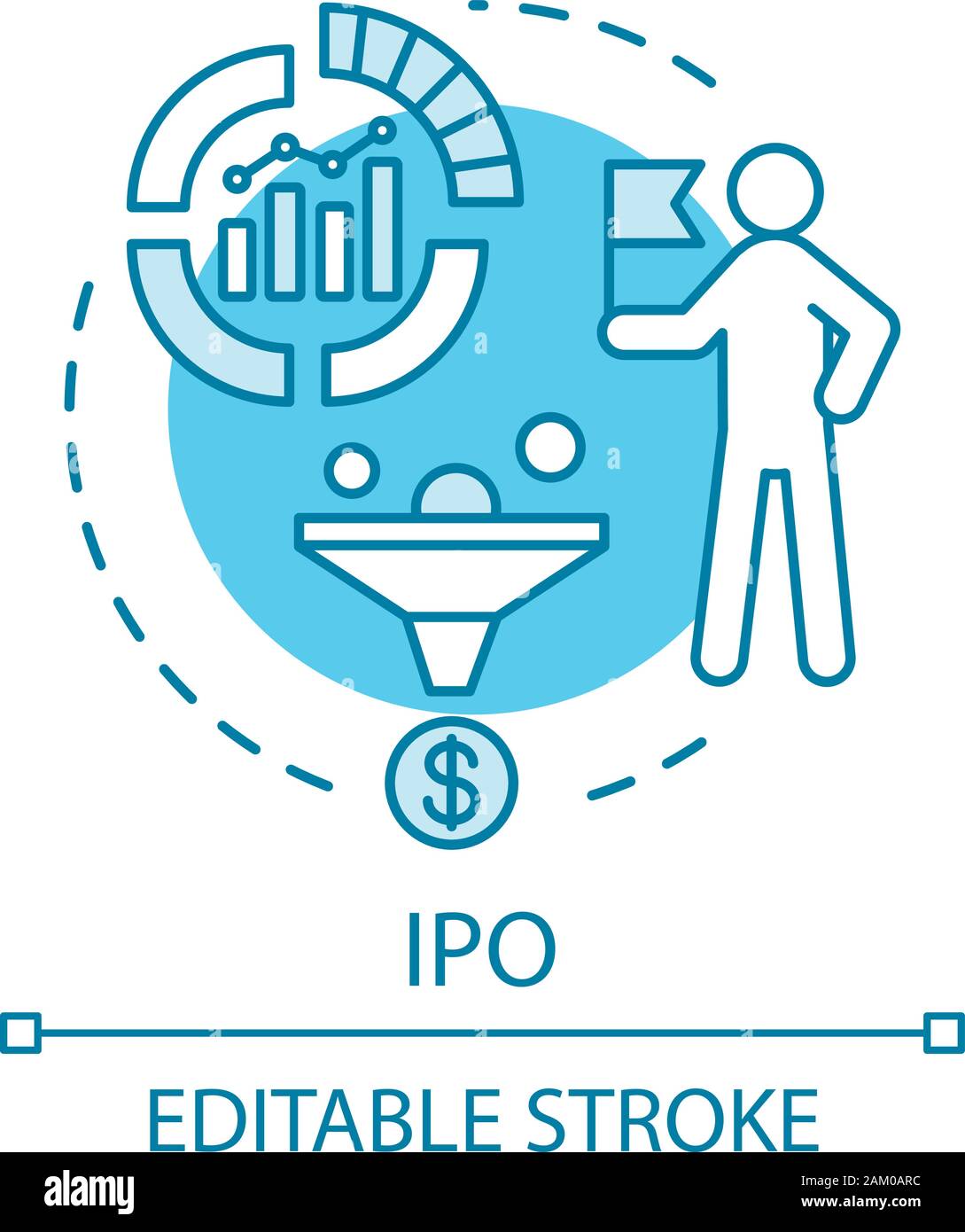 IPO concept icon. Initial public offering. Marketing policy. Market analysis and revenue growth ...