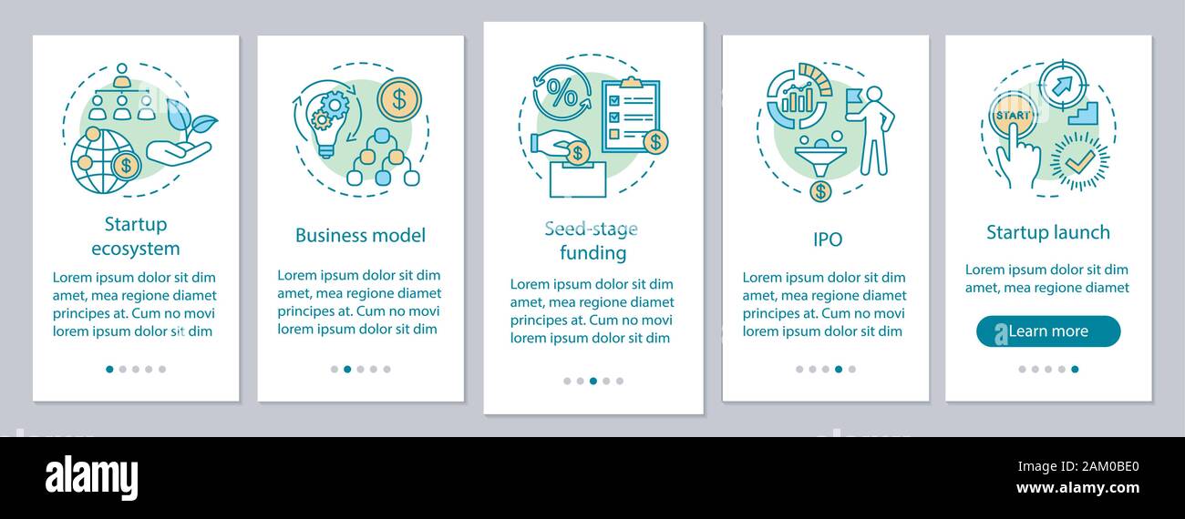 Startup onboarding mobile app page screen with linear concepts ...