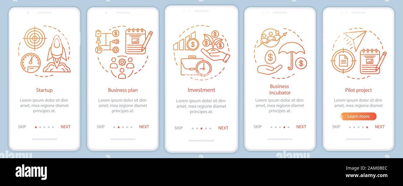 Business Industry Onboarding Mobile App Page Screen With Linear Concepts Stages Of Company