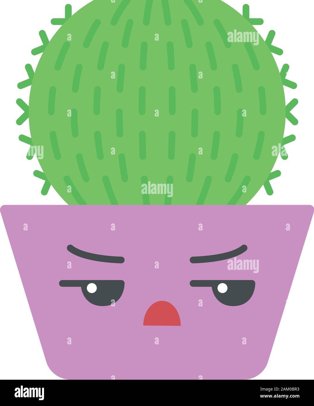 Barrel cactus flat design long shadow color icon. Cactus with angry ...