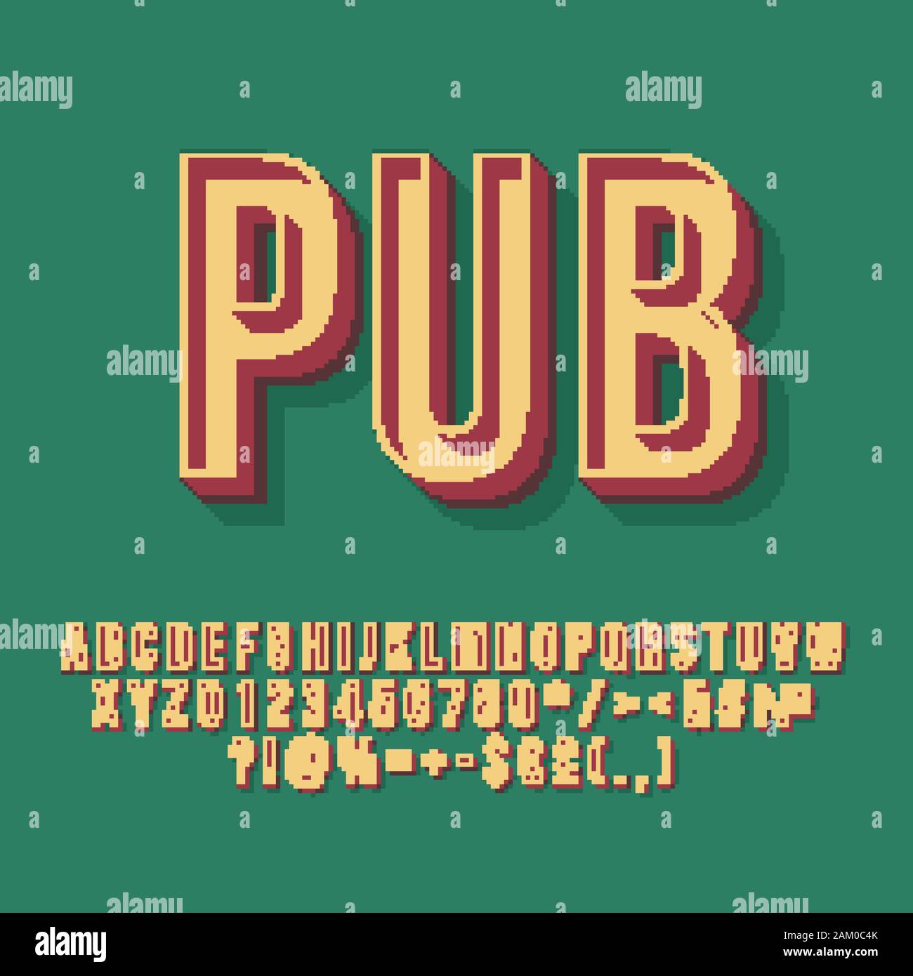 Pub vintage 3d vector lettering. Retro bold typeface. Pop art stylized ...