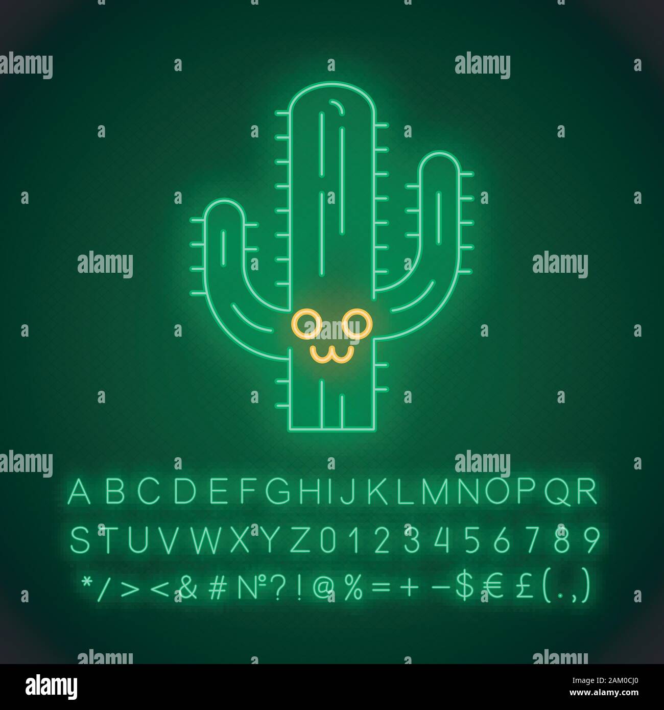 Saguaro cute kawaii neon light character. Cactus with smiling face ...
