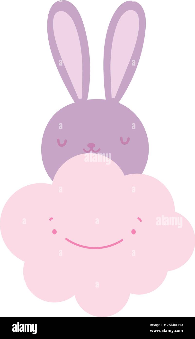 cute pink rabbit face cartoon cloud vector illustration Stock Vector ...