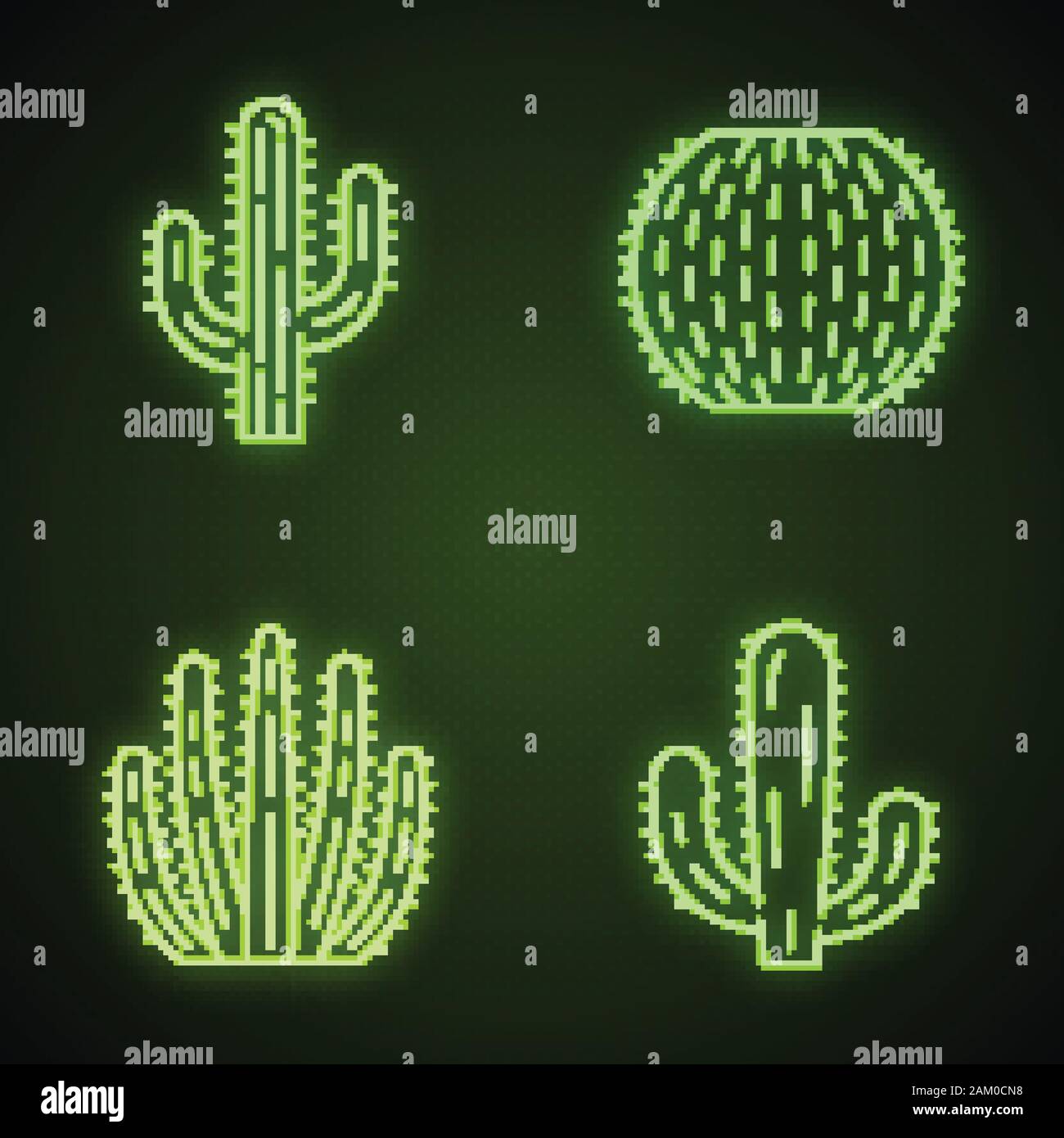 Wild cactuses neon light icons set. Succulents. Cacti collection ...