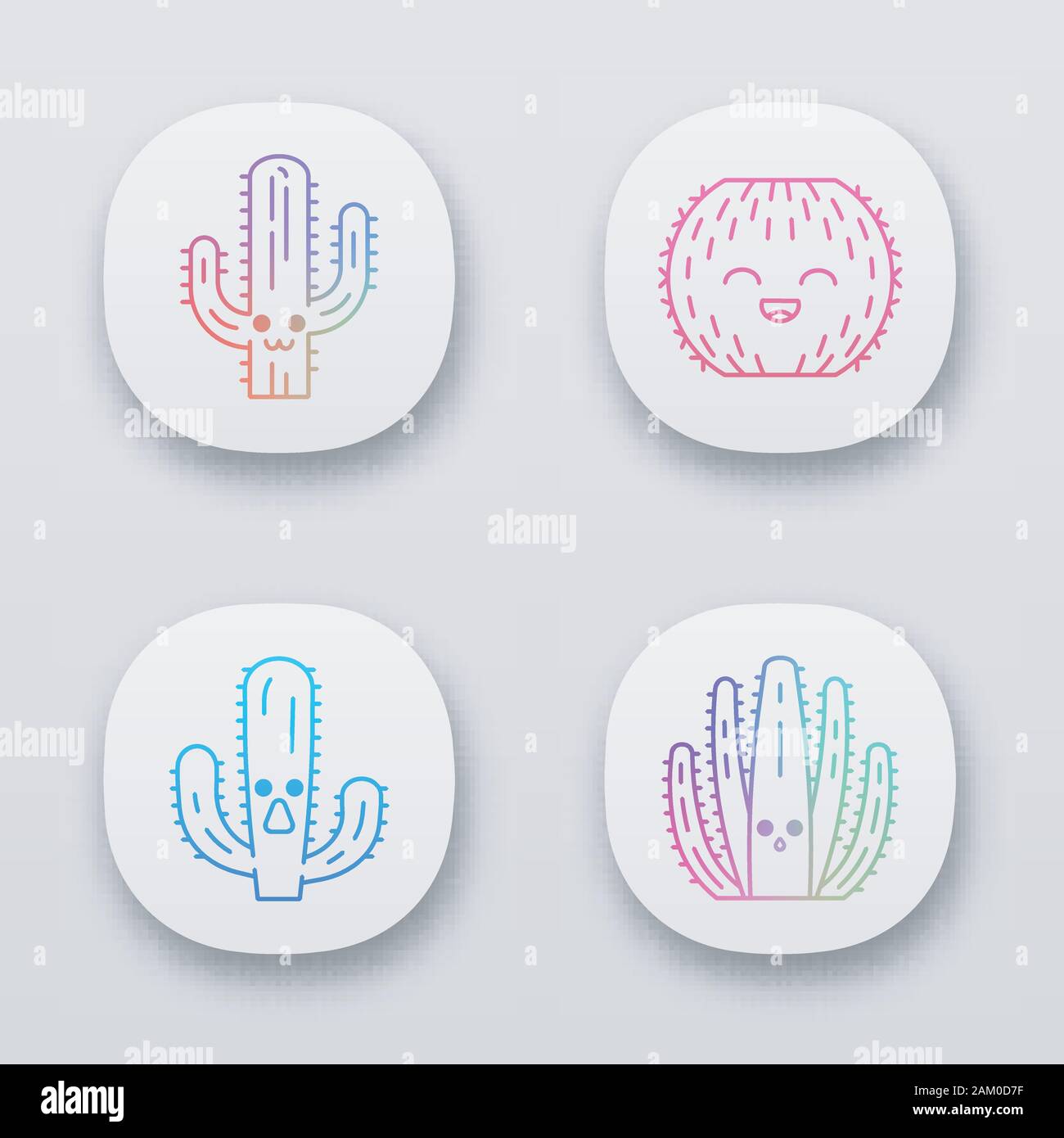 Cactuses app icons set. Plants with smiling faces. Laughing barrel ...