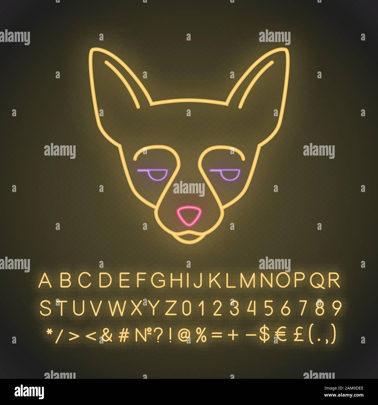Chihuahua cute kawaii neon light character. Dog with unamused muzzle ...