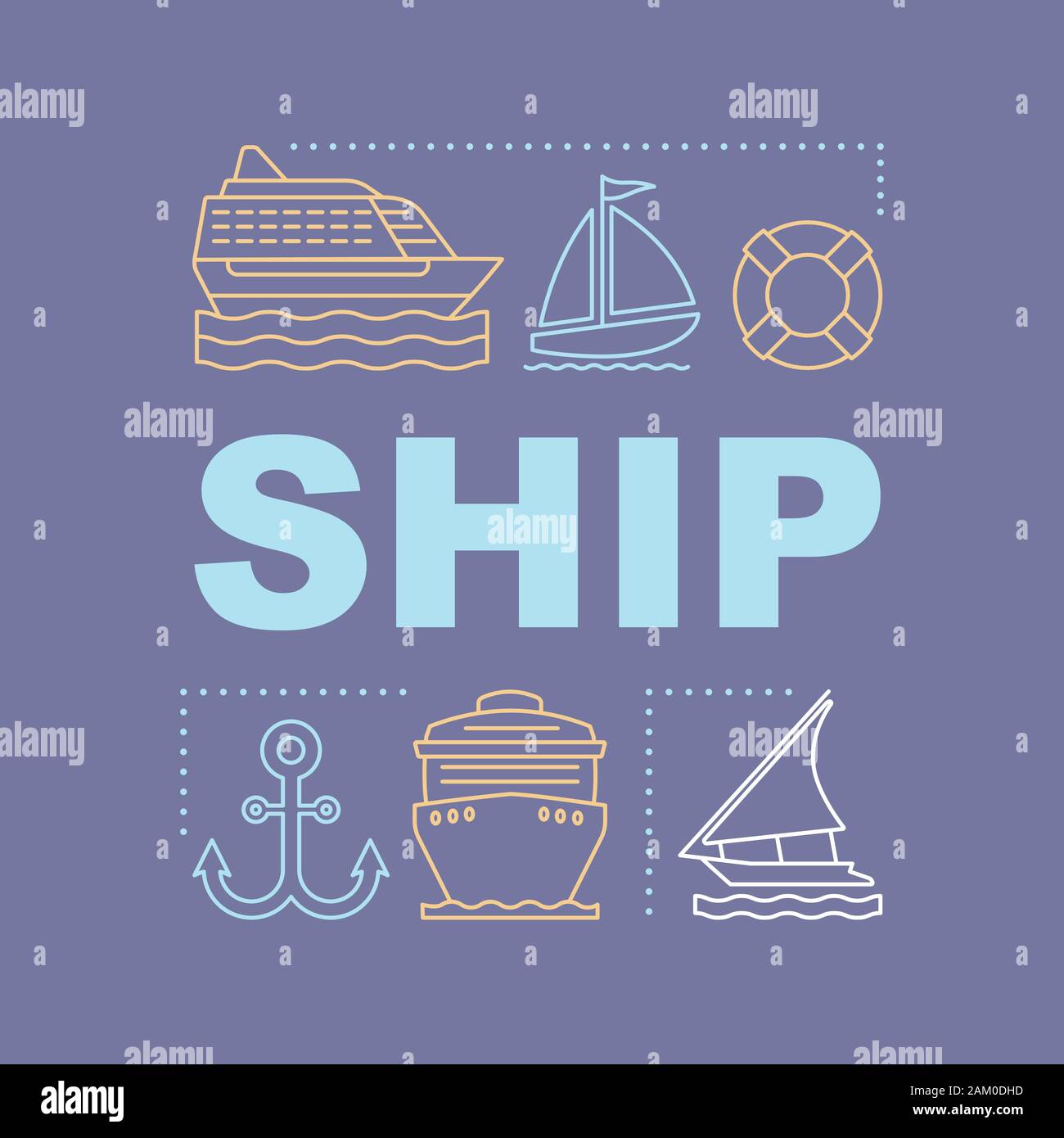 Ship word concepts banner. Voyage, marine trips and tour. Vessel, boat ...