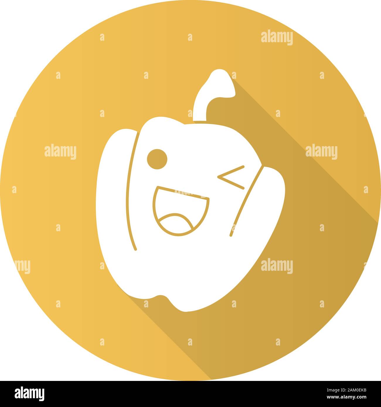 Bell pepper cute kawaii flat design long shadow glyph character. Happy ...