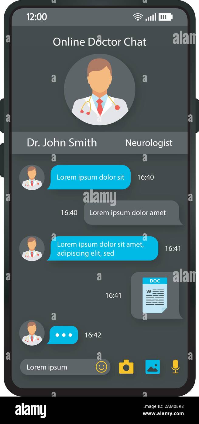 Online doctor chatting smartphone interface vector template. Mobile ...