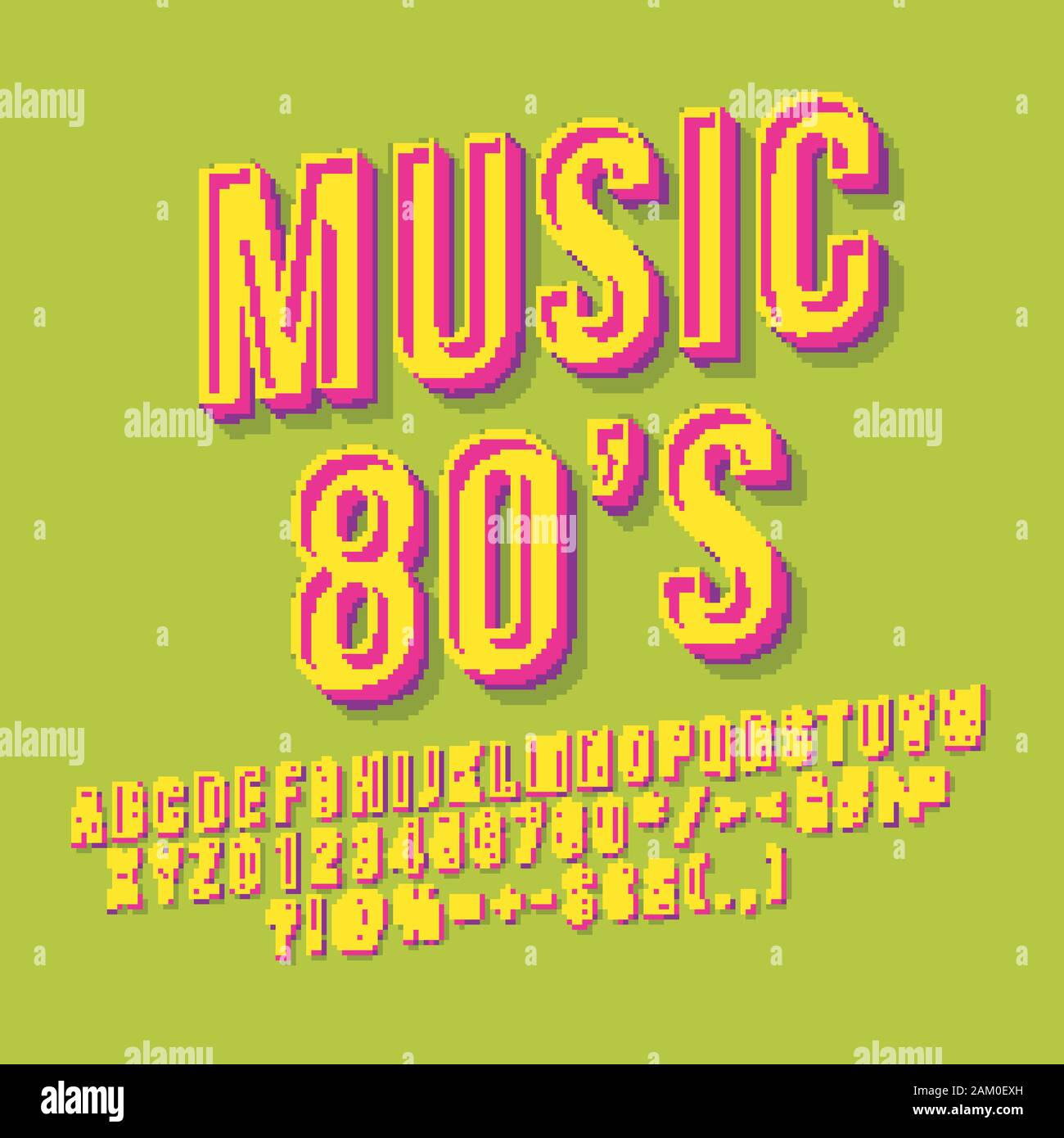 Music 80s 3d vector lettering. Retro bold font. Pop art stylized text ...