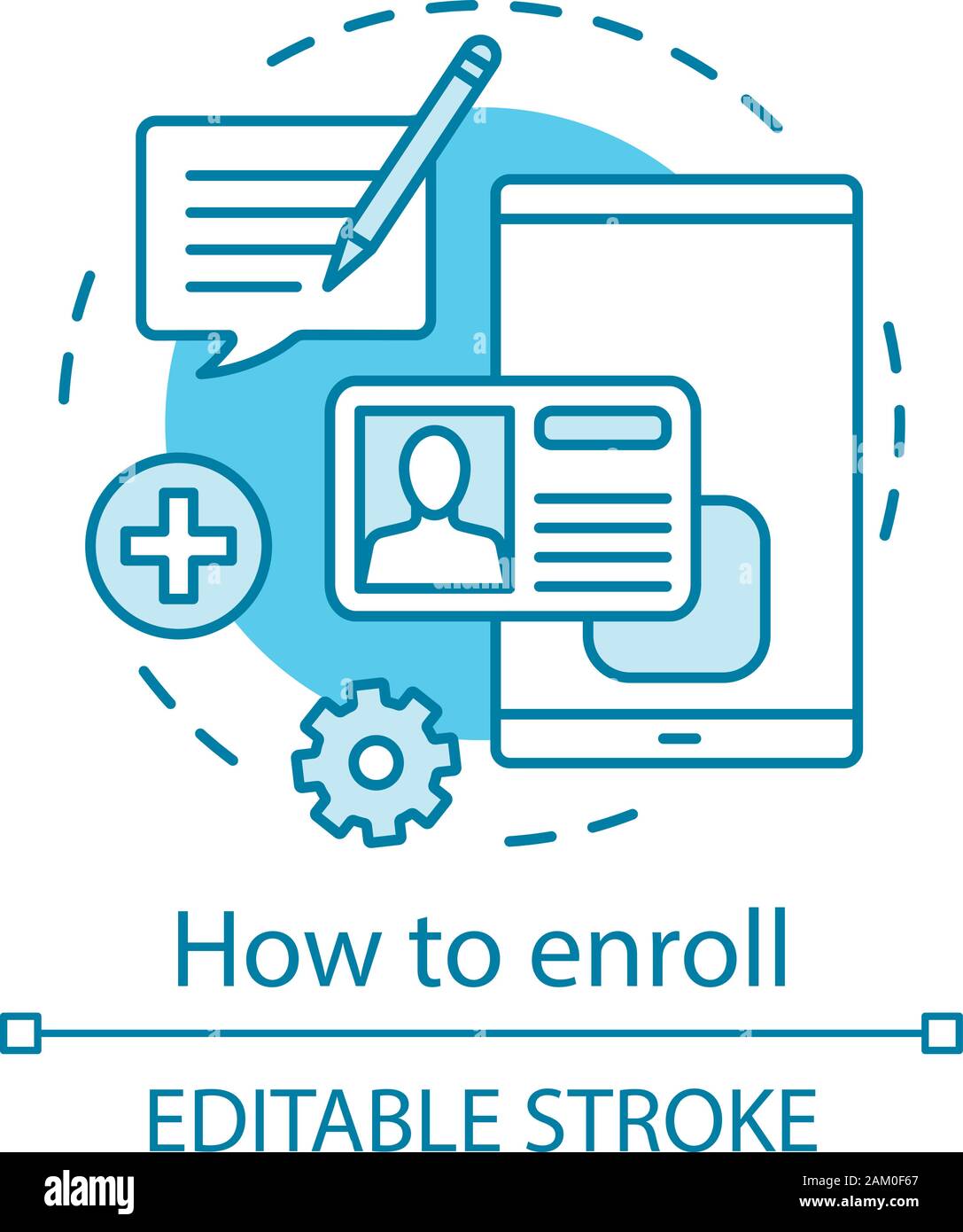 How to enroll concept icon. Online registration. Add contact. Create ...
