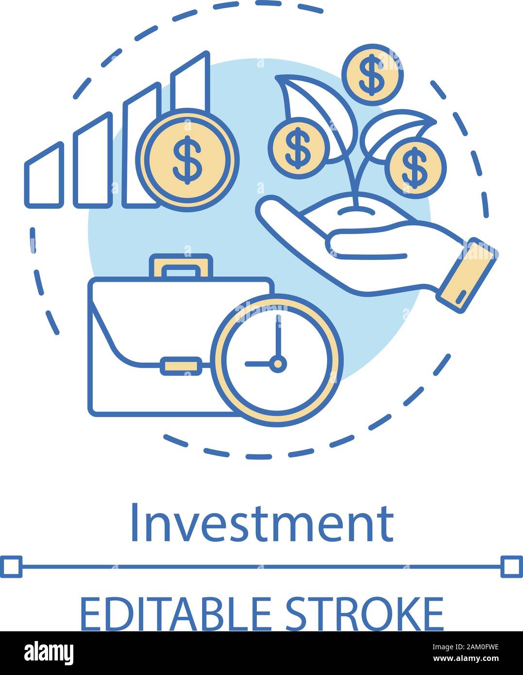 Investment concept icon. Financial portfolio. Capital growth. Increase in cash income. Investing ...