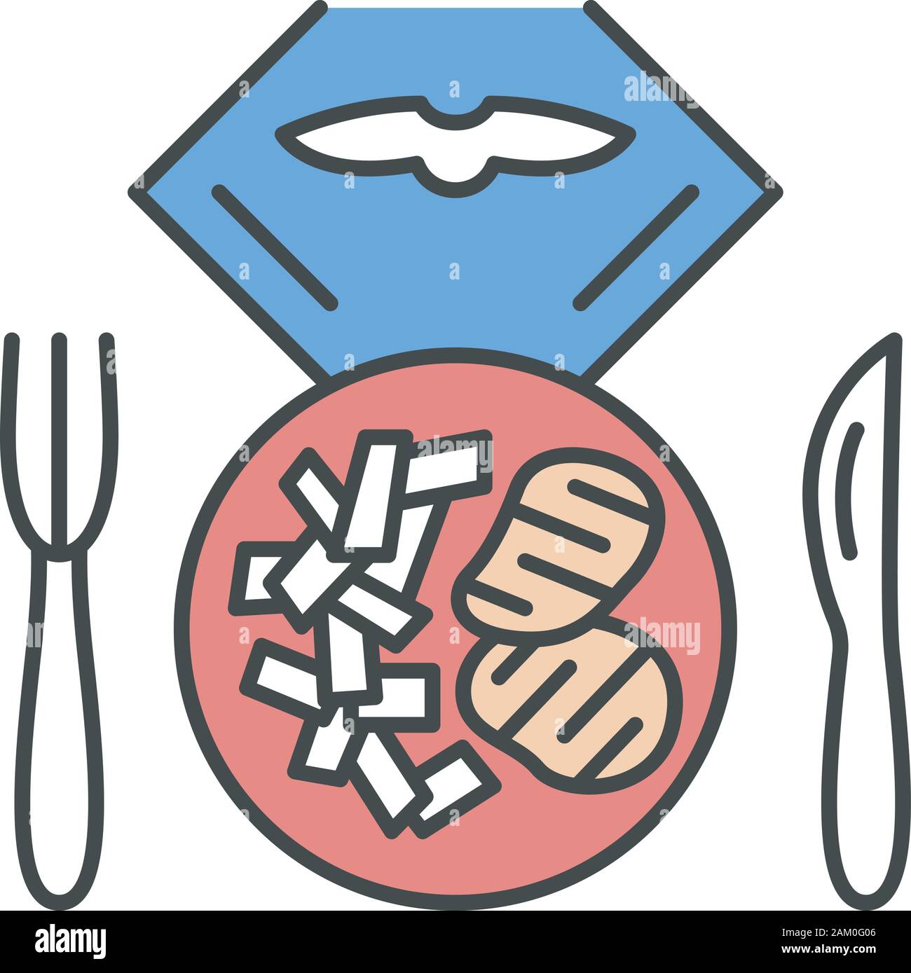 Flight lunch color icon. Food on plate. Airplane nutrition. Cutlery ...