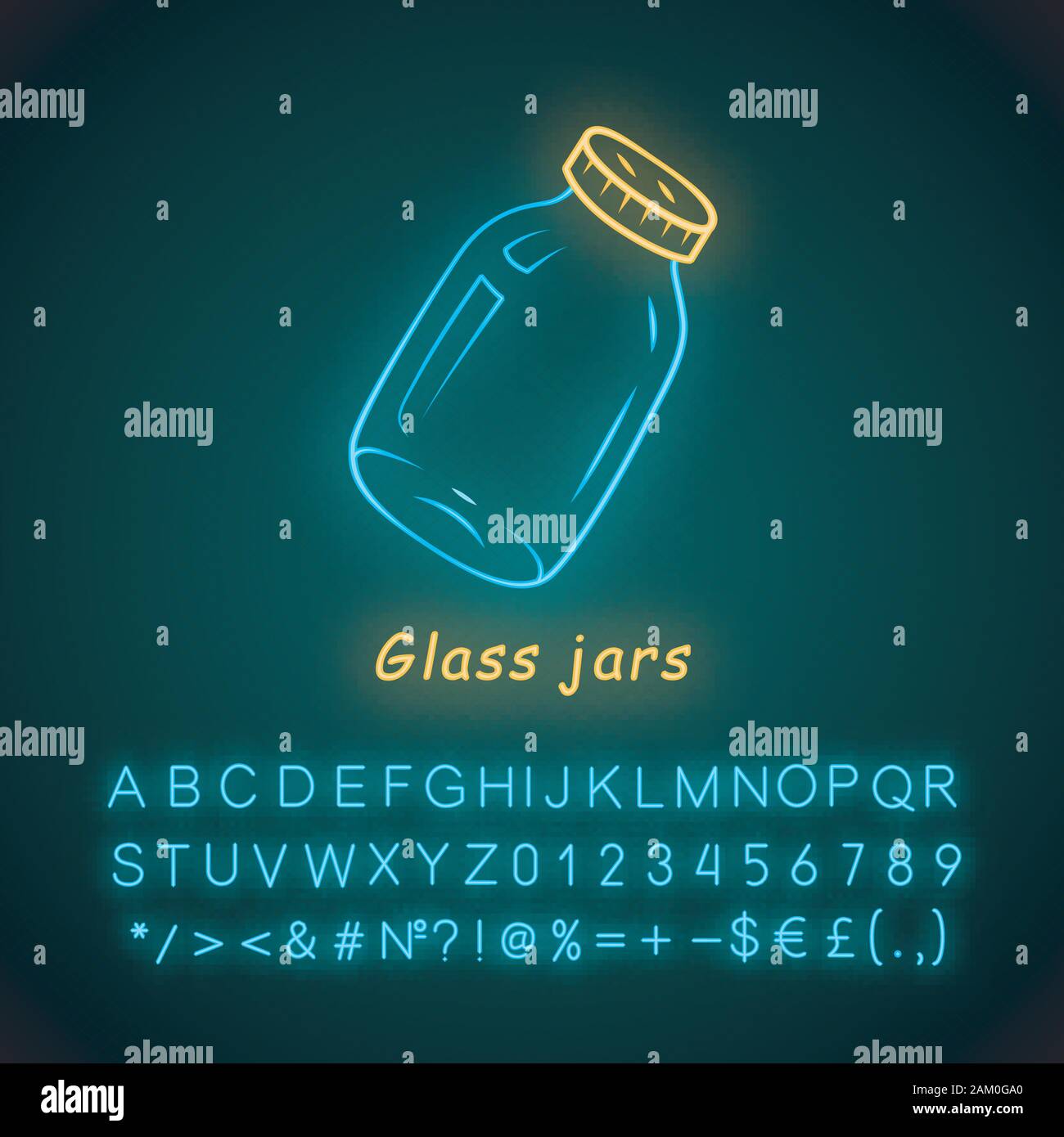 Glass jars neon light icon. Empty canning jar. Food conservation ...