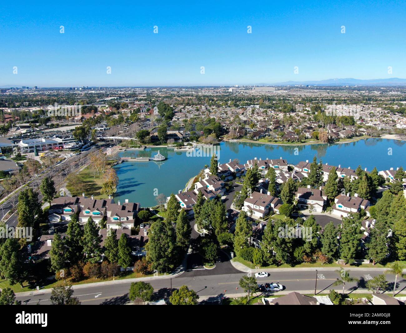 Aerial view of North Lake surrounded by residential neighborhood during ...