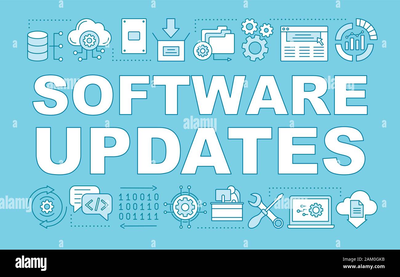Software updates word concepts banner. Computer programs. CRM system ...