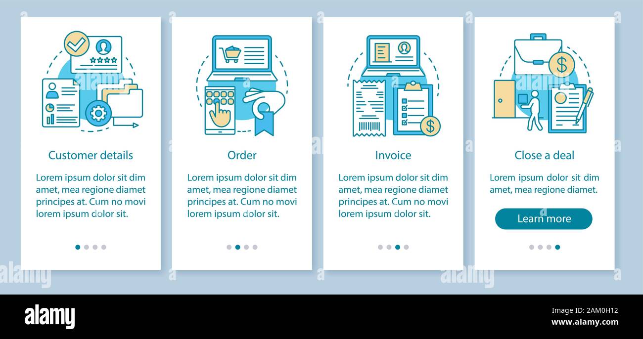 CRM software onboarding mobile app page screen with linear concepts ...