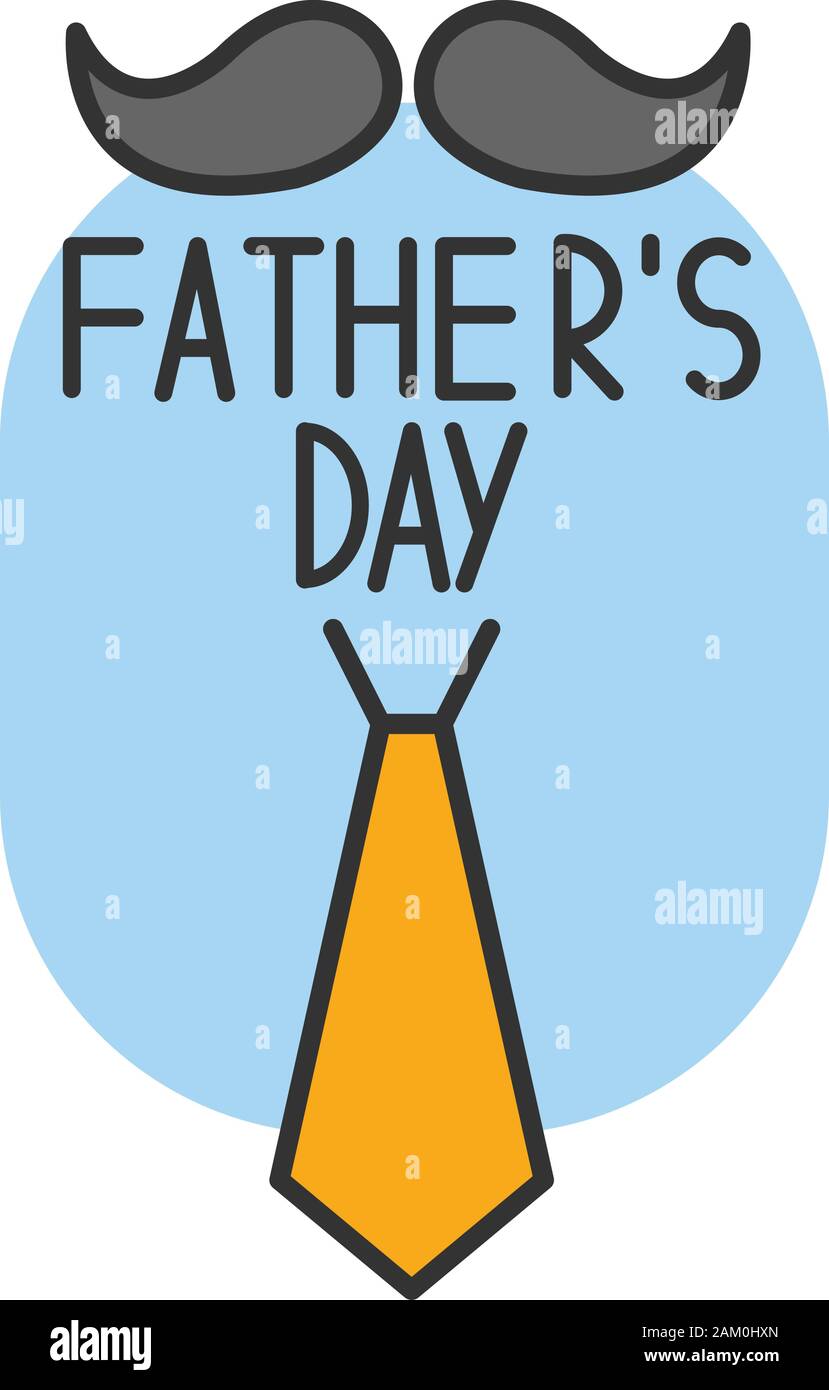 Father's Day color icon. Mustache and tie greeting card. Isolated ...