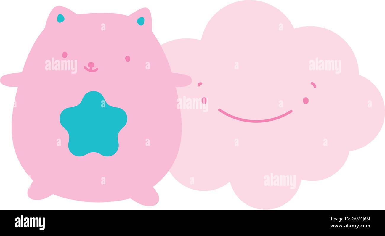 cute pink cat cartoon with blue star decoration vector illustration ...